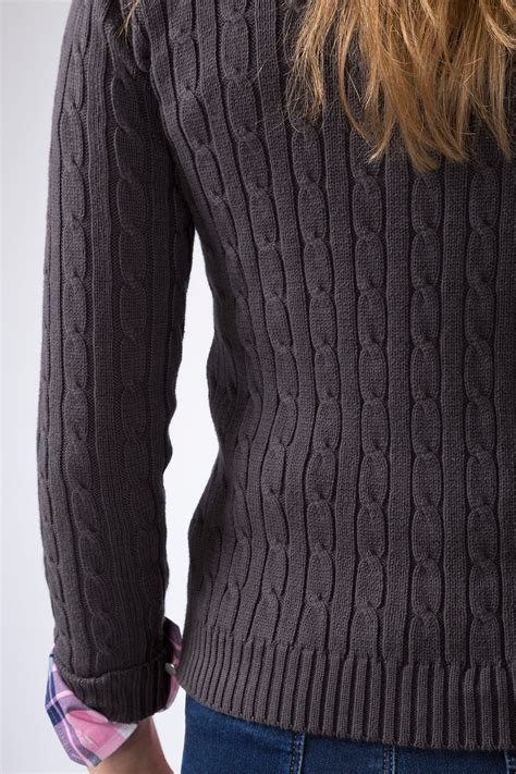 Ladies Cable Knit V Neck Jumper Uk Rydale
