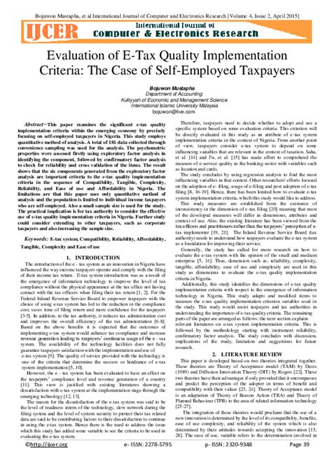 Pdf Evaluation Of E Tax Quality Implementation Criteria The Case Of Self Employed Taxpayers