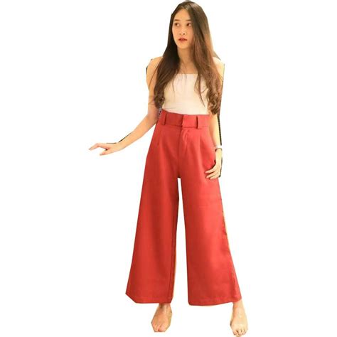 กางเกงทรงขากระบอกใหญ่ สีโอรส Shopee Thailand