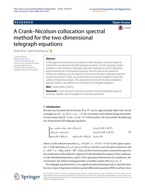 Pdf A Cranknicolson Collocation Spectral Method For The Two Dimensional Telegraph Equations
