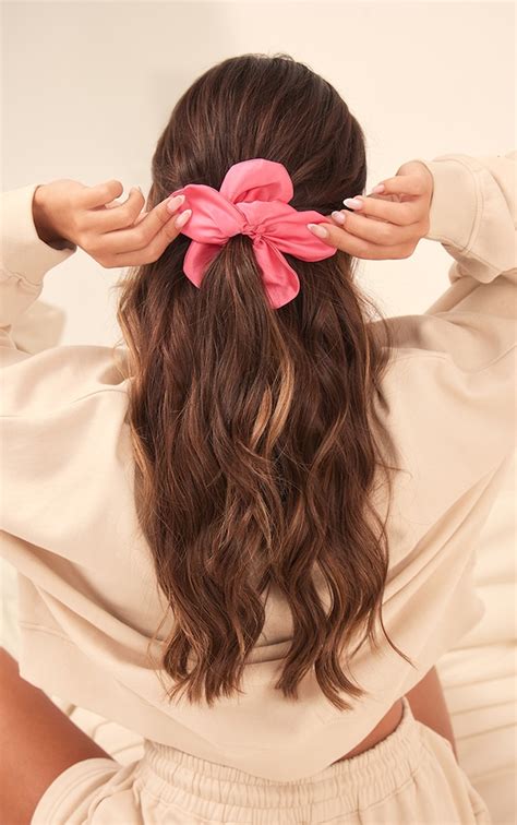 Bright Pink Satin Oversized Flower Scrunchie Prettylittlething Ca