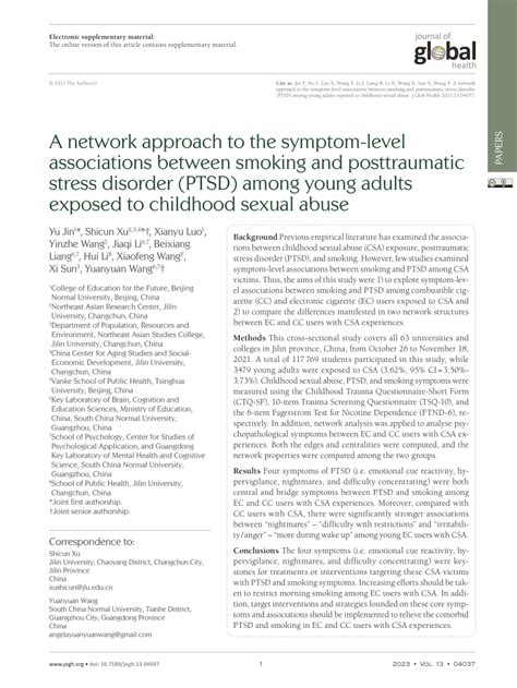 Pdf A Network Approach To The Symptom Level Associations Between