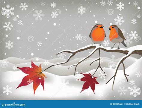 Pair Of Robins Stock Vector Illustration Of Background 82195627
