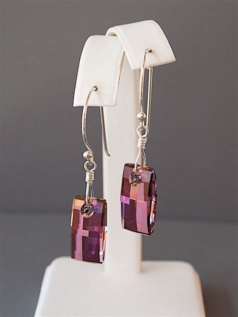 Swarovski Crystal Earrings Purple Crystal Earrings Etsy Swarovski