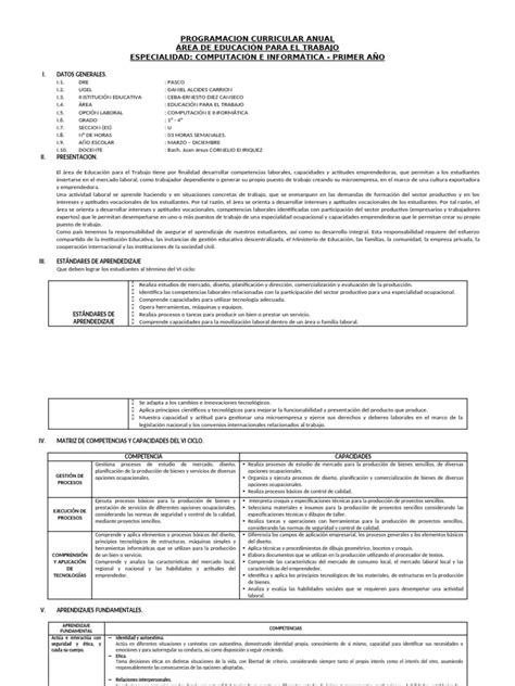 Programacion Curricular Anual Pdf