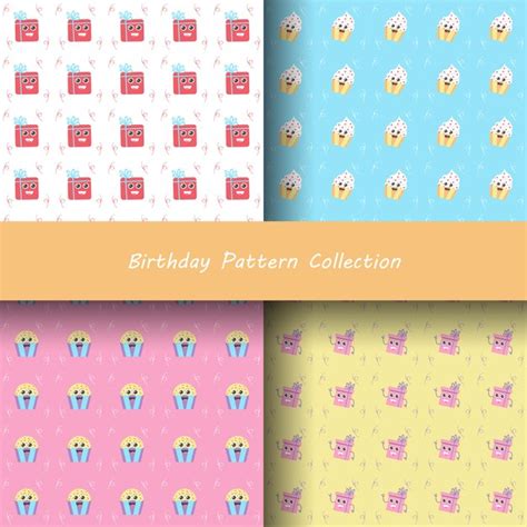 원활한 생일 패턴 모음 프리미엄 벡터