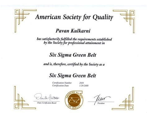 Certification Six Sigma Green Belt