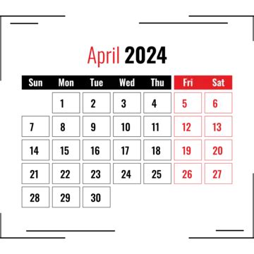 April 2024 Floral Monthly Calendar Design Vector April Floral Calendar