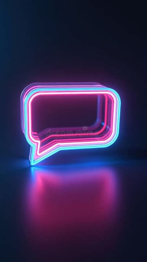 a neon lit 3d message bubble icon with a slight transparency glowing