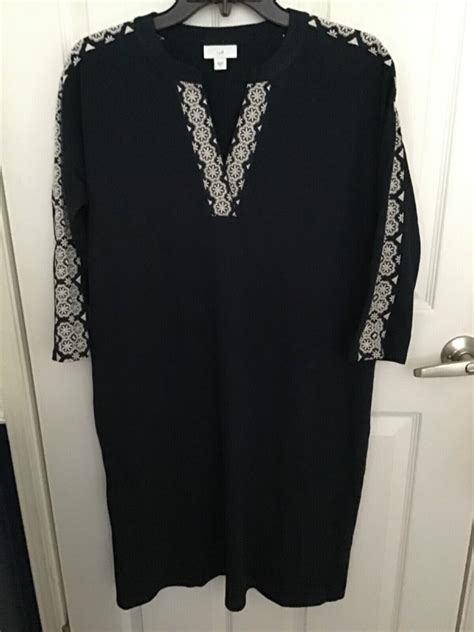 J Jill Women S Navy Embroidered 3 4 Sleeve Pockets Dr Gem