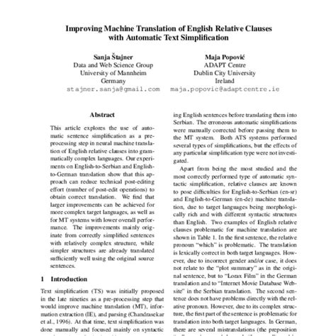 Improving Machine Translation Of English Relative Clauses With Automatic Text Simplification