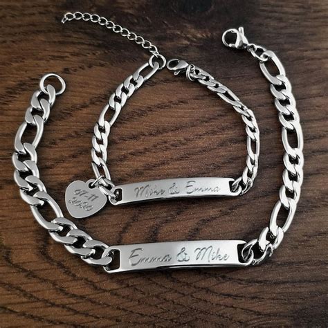 Personalized Silver Bracelet Couples Set Etsy