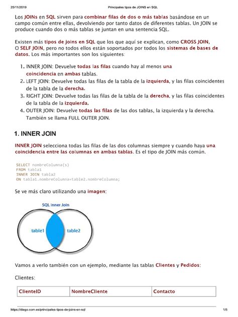 Principales Tipos De Joins En Sql Pdf