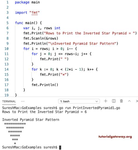 Go Program To Print Inverted Pyramid Star Pattern