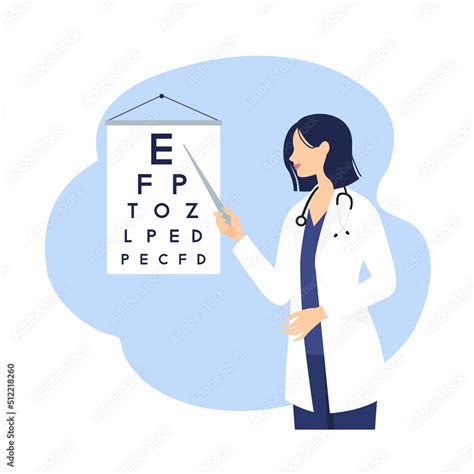 Cartoon Girl Ophthalmologist With Chart Testing Eyesight