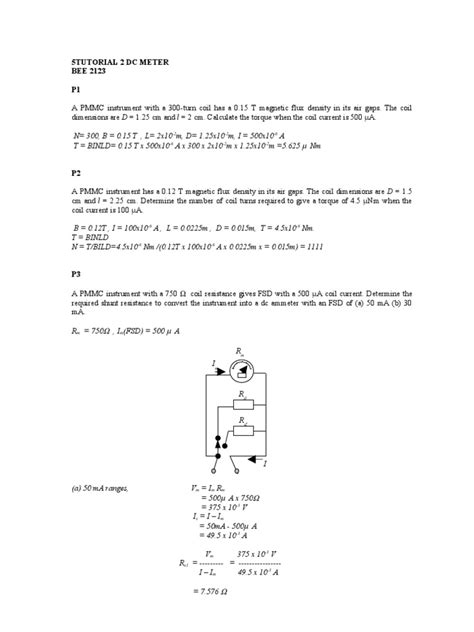 Bee2123 Tut2 Dcmeter Solution Pdf Voltage Electronics