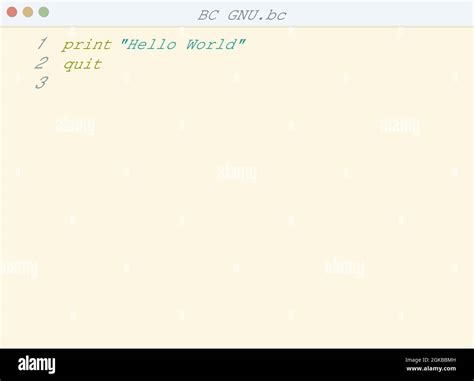 BC GNU Language Hello World Program Sample In Editor Window Illustration Stock Vector Image
