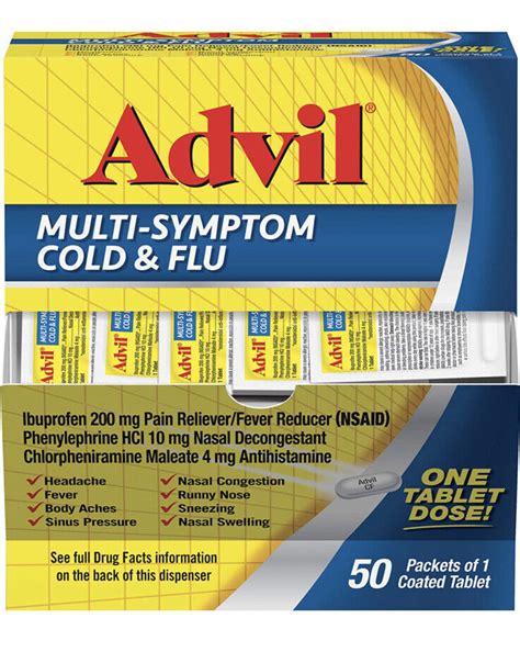 Advil Multi Symptom Cold And Flu 50 Pks Of 1 Coated Tablet Dispenser