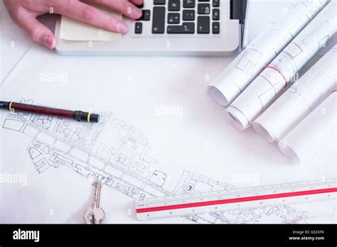 Top View Of Architect Drawing On Architectural Project Stock Photo Alamy