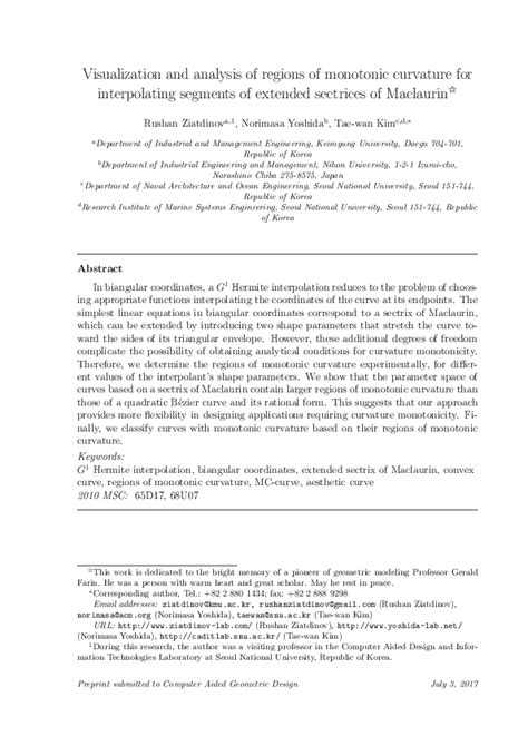 Pdf Visualization And Analysis Of Regions Of Monotonic Curvature For Interpolating Segments Of