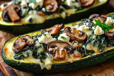 Spinach Mushroom And Ricotta Stuffed Zucchini Boats Recipe