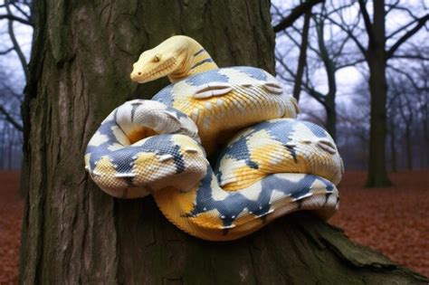 Premium Ai Image Albino Python Wrapped Around A Tree Trunk Created With Generative Ai