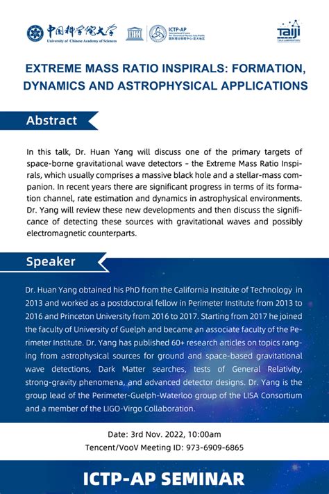 ICTP AP Event ICTP AP Seminar Extreme Mass Ratio Inspirals