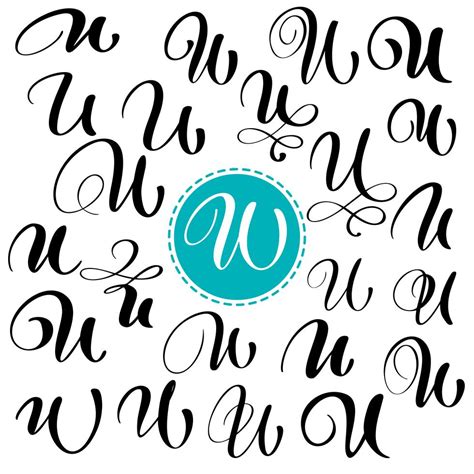 Set Letter U Hand Drawn Vector Flourish Calligraphy Script Font