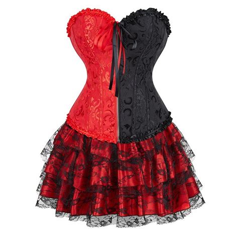 Red And Black Overbust Corset Dress Tutu Skirt Showgirl Dance Costume