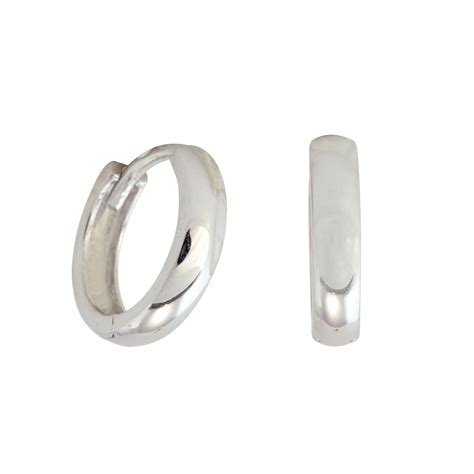 10k White Gold Huggie Hinged Hoop Earrings High Polish