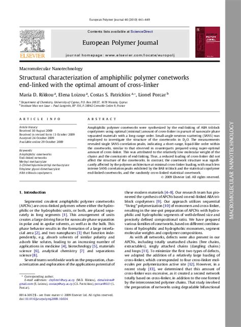 Pdf Structural Characterization Of Amphiphilic Polymer Conetworks End Linked With The Optimal