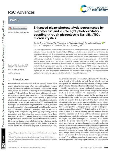 Pdf Enhanced Piezo Photocatalytic Performance By Piezoelectric And