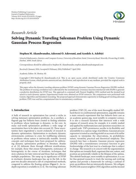pdf research article solving dynamic traveling salesman problem using