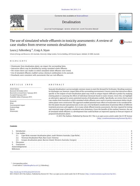 Pdf The Use Of Simulated Whole Effluents In Toxicity Assessments A