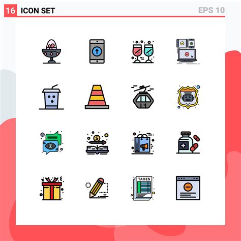 Set Of 16 Vector Flat Color Filled Lines On Grid For Responsive Devices Smartphone Computer Wine