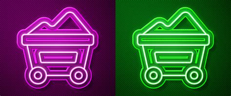 빛나는 네온 라인 탄광 트롤리 아이콘은 보라색과 녹색 배경에 분리되어 있습니다 공장 탄광 트롤리 벡터 고풍스런에 대한 스톡 벡터 아트 및 기타 이미지 Istock