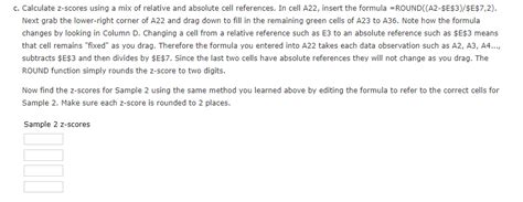 Solved C Calculate Z Scores Using A Mix Of Relative And