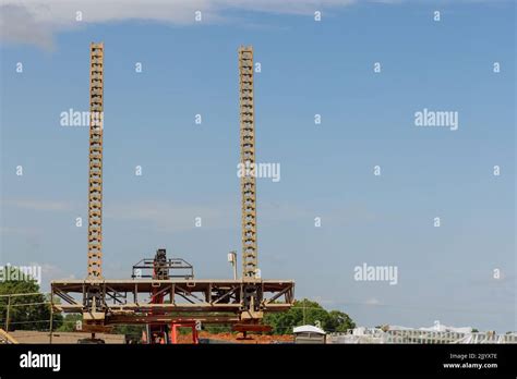 The Preparation Of Scaffolding To Be Stacked And Installed For The Mounting Of Concrete Blocks