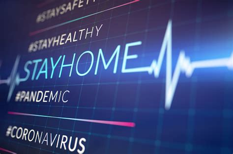 디지털 디스플레이에 홈 슬로건을 유지합니다 코비드19의 세계적인 검역의 개념 0명에 대한 스톡 사진 및 기타 이미지 0명 Brand Name Online