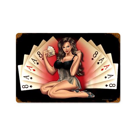 Feelin Lucky Pinup Vintage Metal Sign