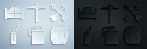 세트 매점 물병 교차 화살표 다이너마이트 폭탄 총 분말 배럴 곡괭이와 살롱 문 아이콘 벡터 3차원 형태에 대한 스톡 벡터 아트 및 기타 이미지 Istock