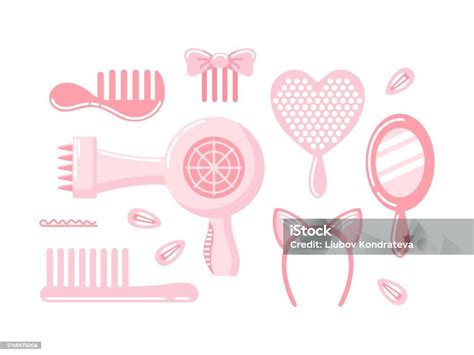 헤어 스타일링 액세서리의 핑크 인형 세트 다양한 빈티지 미용 장비 헤어 드라이어 빗 플랫 스타일의 헤어 클립 빗과 브러쉬 고양이
