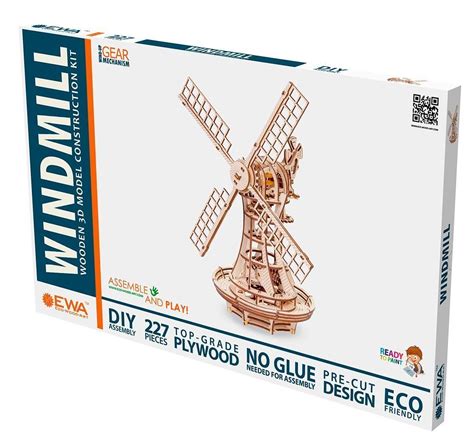 Сборная модель деревянная конструктор 3d Ewa Ветряная мельница механическая — Eco Wood Art Ewa