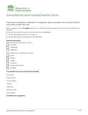 Fillable Online Complaints And Compliments Form Public Schools NSW Fax Email Print PdfFiller