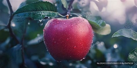Ai创作图高清苹果大图 高清小苹果 在枝头上淋雨的苹果 苹果种植农业科技 枝头上的红苹果 水果树上苹果 枝头的红苹果 高清苹果图 水果种植苹果