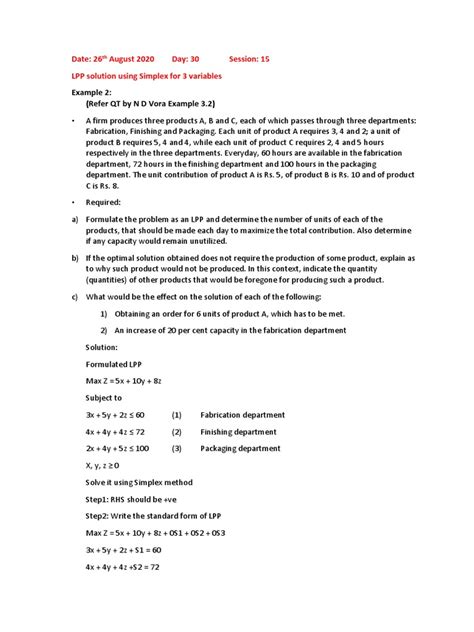 12 Lpp Simplex 3 Variables Pdf Applied Mathematics Teaching