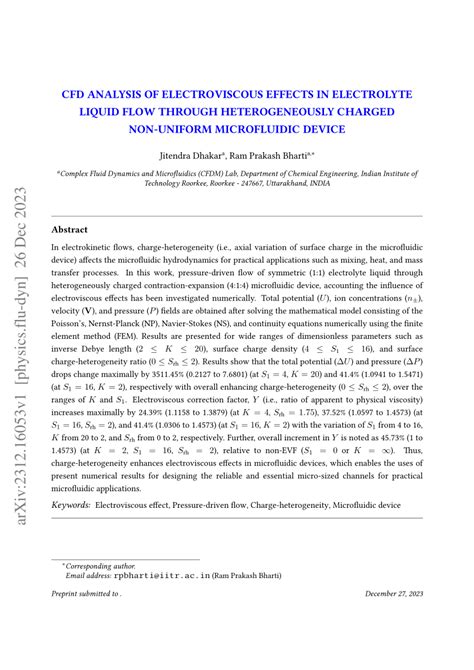 Pdf Cfd Analysis Of Electroviscous Effects In Electrolyte Liquid Flow Through Heterogeneously