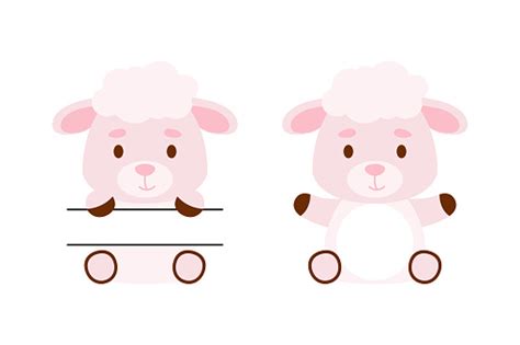 귀여운 작은 양 분할 모노그램 아이들 티셔츠 보육원 장식 베이비 샤워 인사말 카드 초대장 스크랩북 가정 장식을위한 재미있는 만화 캐릭터 벡터 스톡 일러스트레이션 0명에 대한