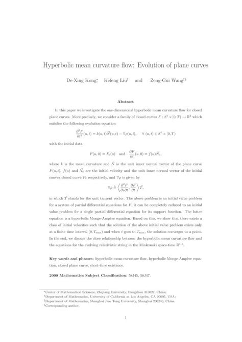 Pdf Hyperbolic Mean Curvature Ow Evolution Of Plane For The