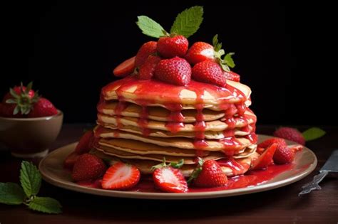 Premium Photo Luscious Honey Strawberry Pancakes Generate Ai